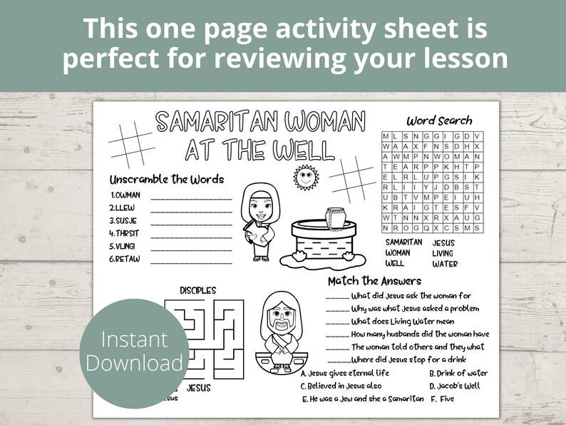 Woman at the Well, Bible Activity, Samaritan Woman, Church Kid Activity ...