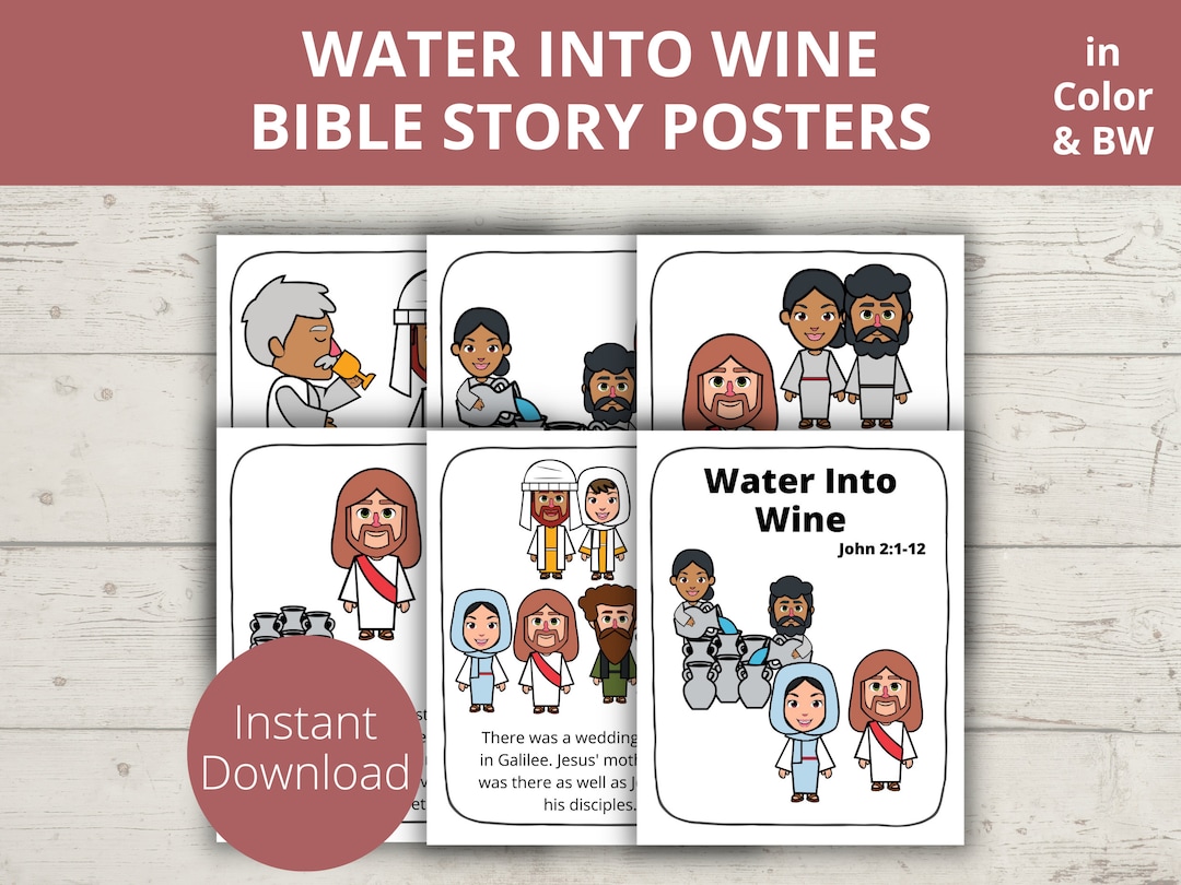 Jesus Turns Water Into Wine, Miracles of Jesus, Bible Story Posters for ...