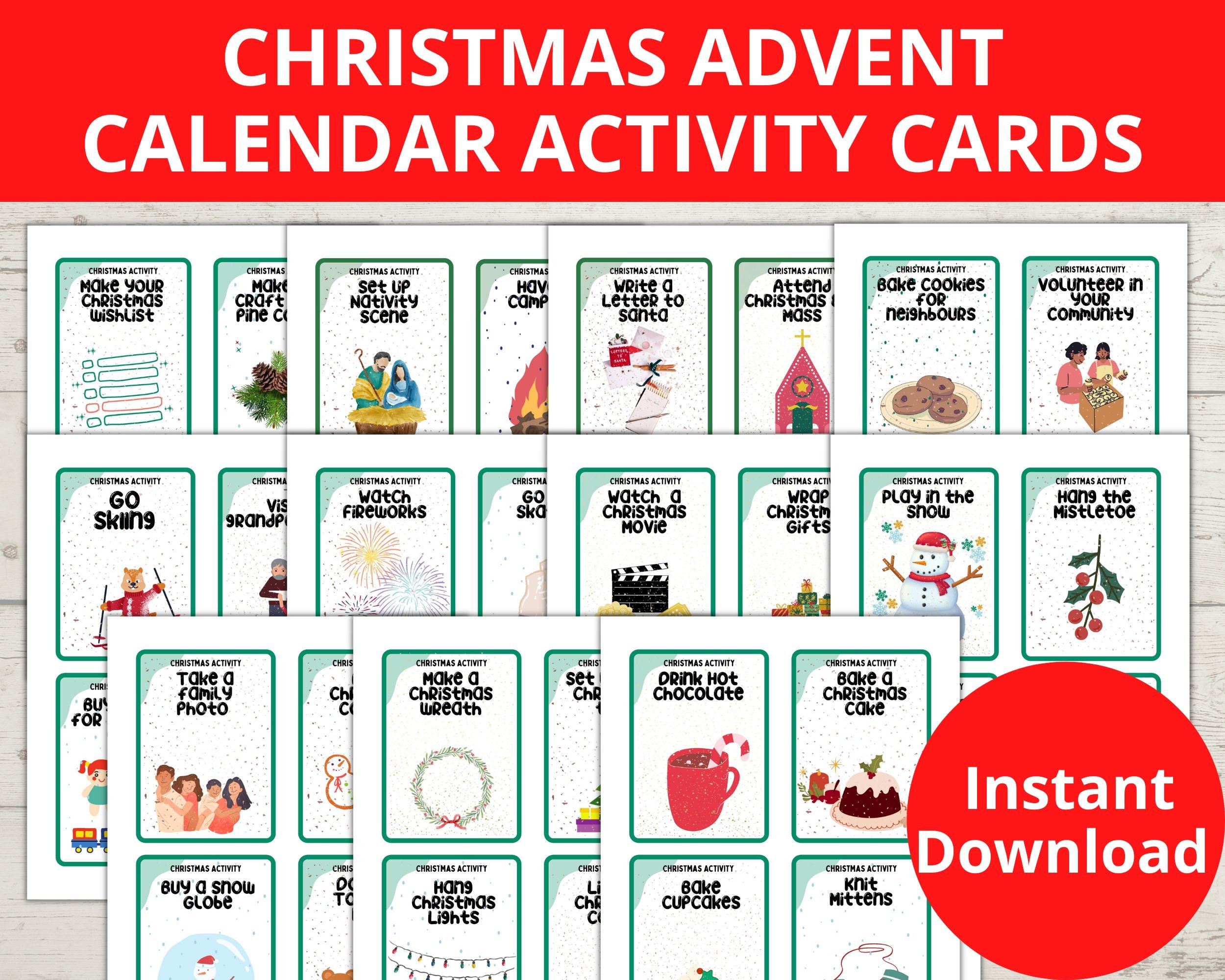 Advent Activity Cards, Advent Calendar Card, Christmas Advent Calendar ...