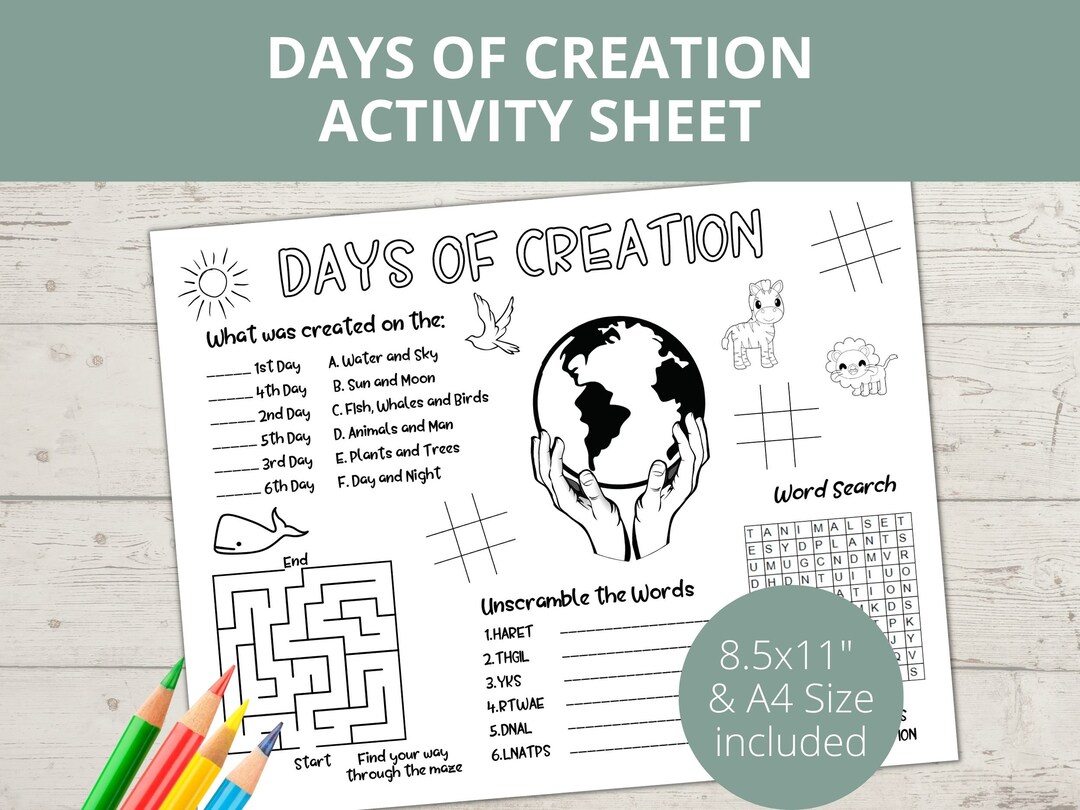 Days of Creation Activities, Creation Bible Printable, Bible Activity ...