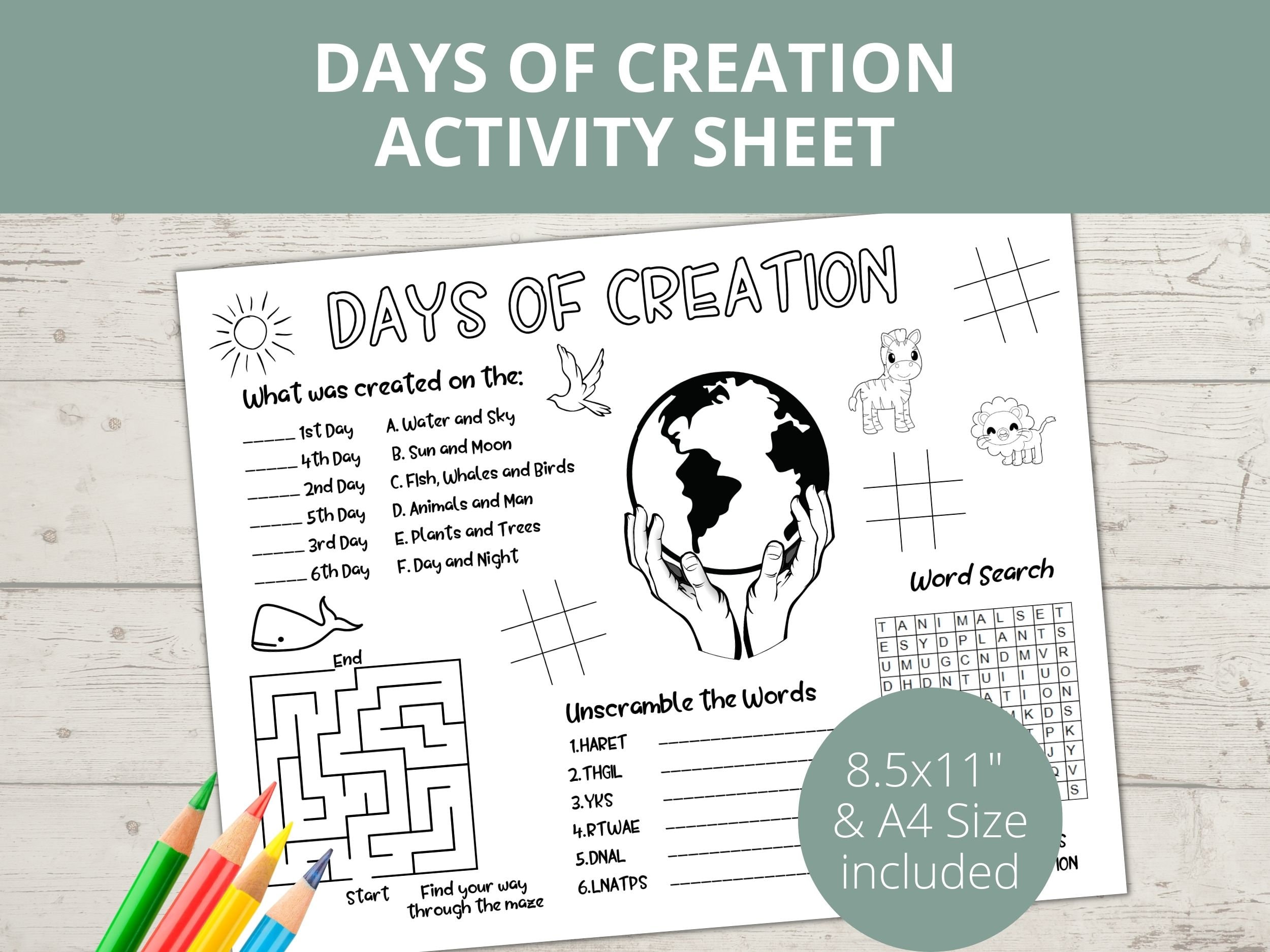 Days of Creation Activities, Creation Bible Printable, Bible Activity ...