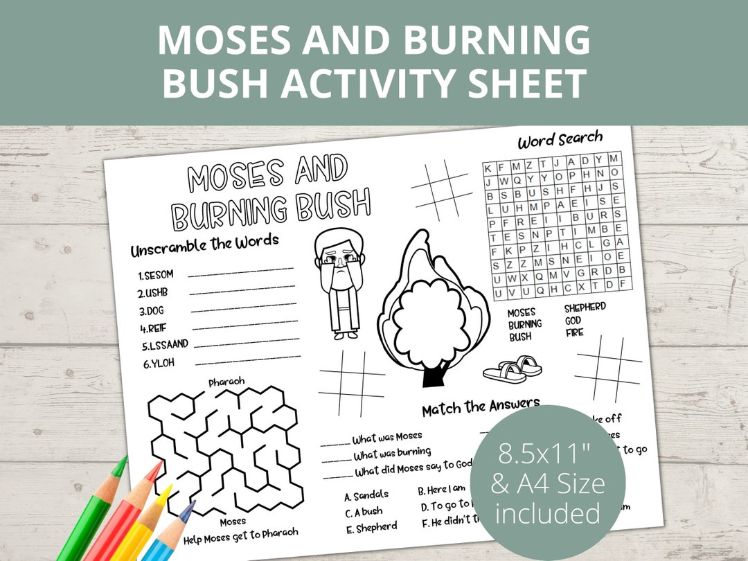 Moses and Burning Bush Coloring Page, Moses Craft, Bible Activity ...