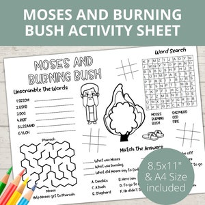 Moses and Burning Bush Coloring Page, Moses Craft, Bible Activity ...