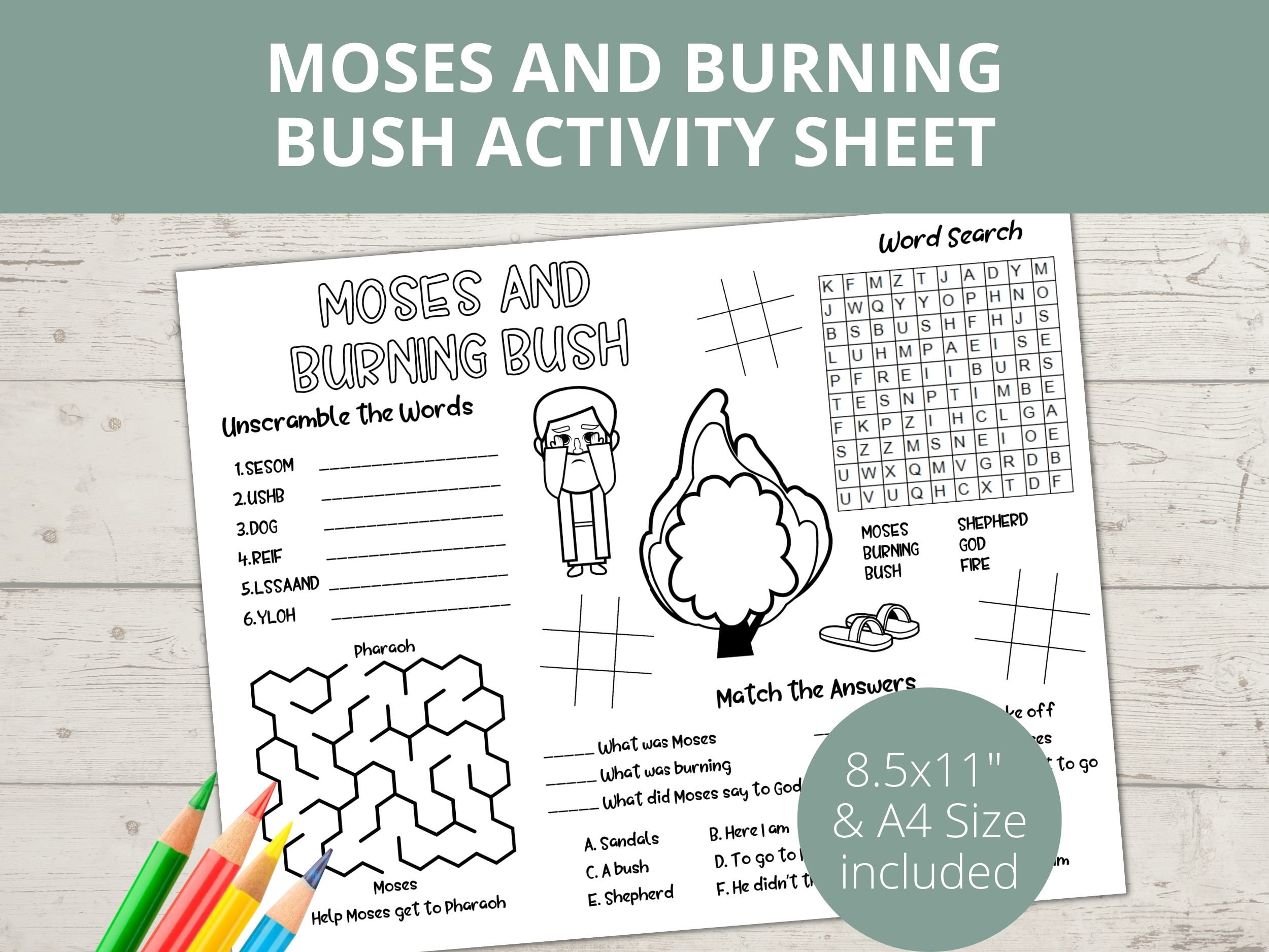 Moses and Burning Bush Coloring Page, Moses Craft, Bible Activity ...