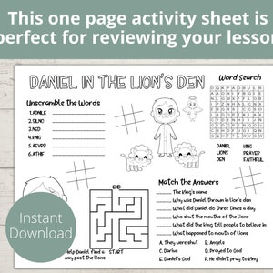 Daniel and the Lions Den, Bible Placemat, Church Kids Activity, Bible ...