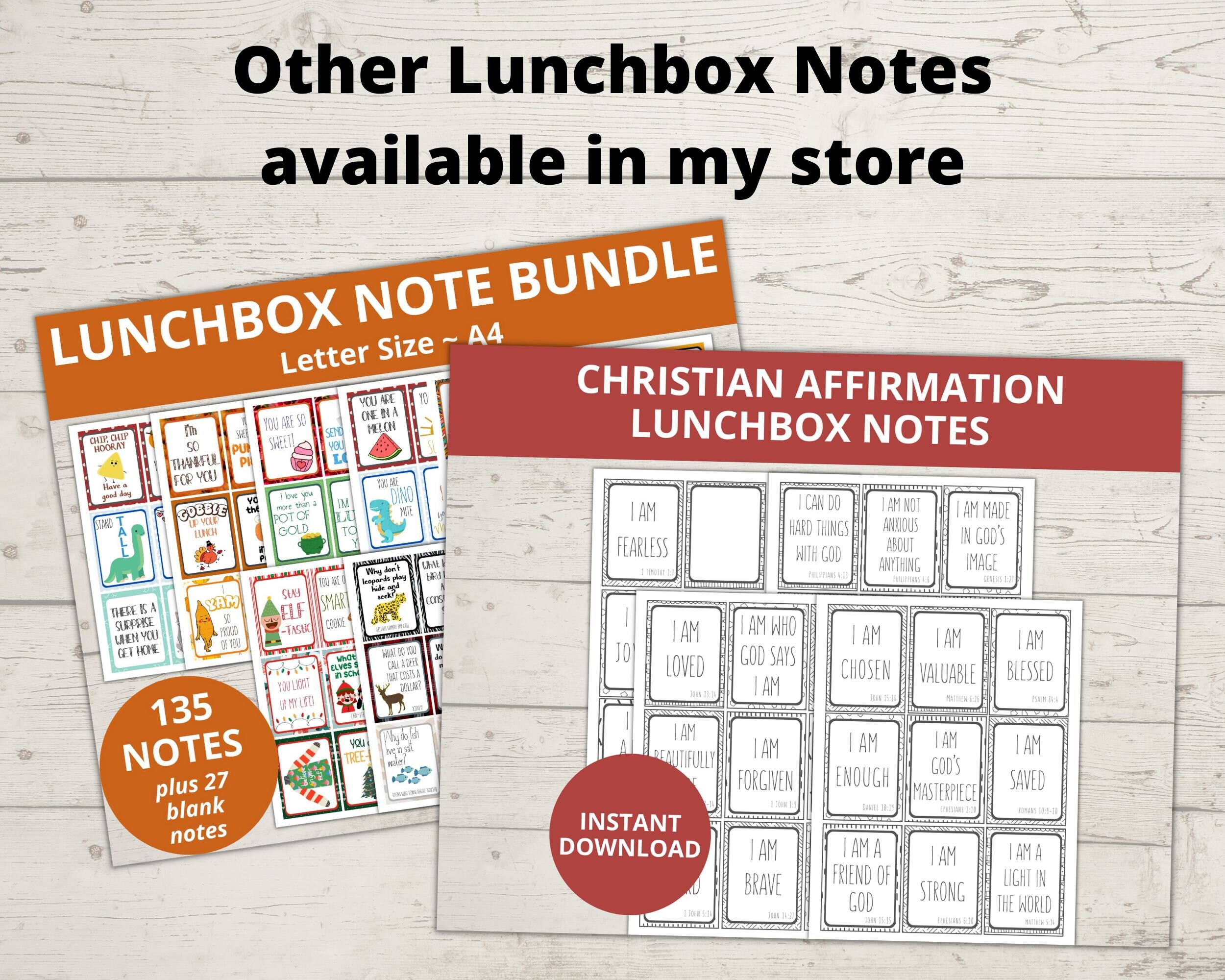 Christian Lunchbox Notes, Scripture Lunch Notes, Scripture Lunch Box ...