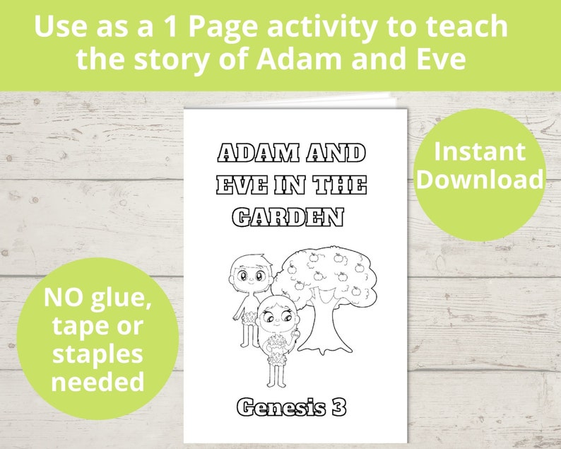 Adam and Eve Bible Story Activity, Sunday School Craft, Printable Mini ...