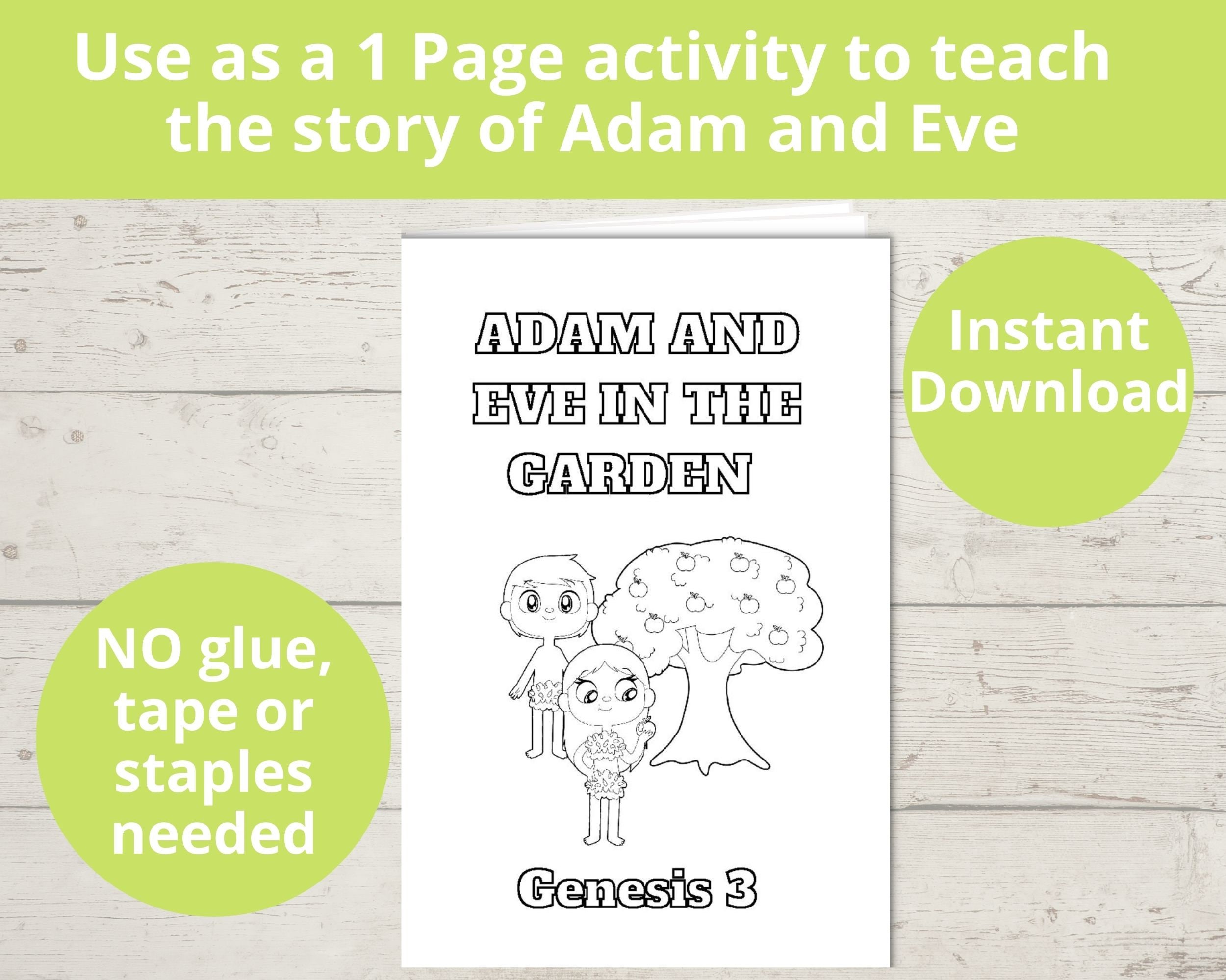 Adam and Eve Bible Story Activity, Sunday School Craft, Printable Mini ...