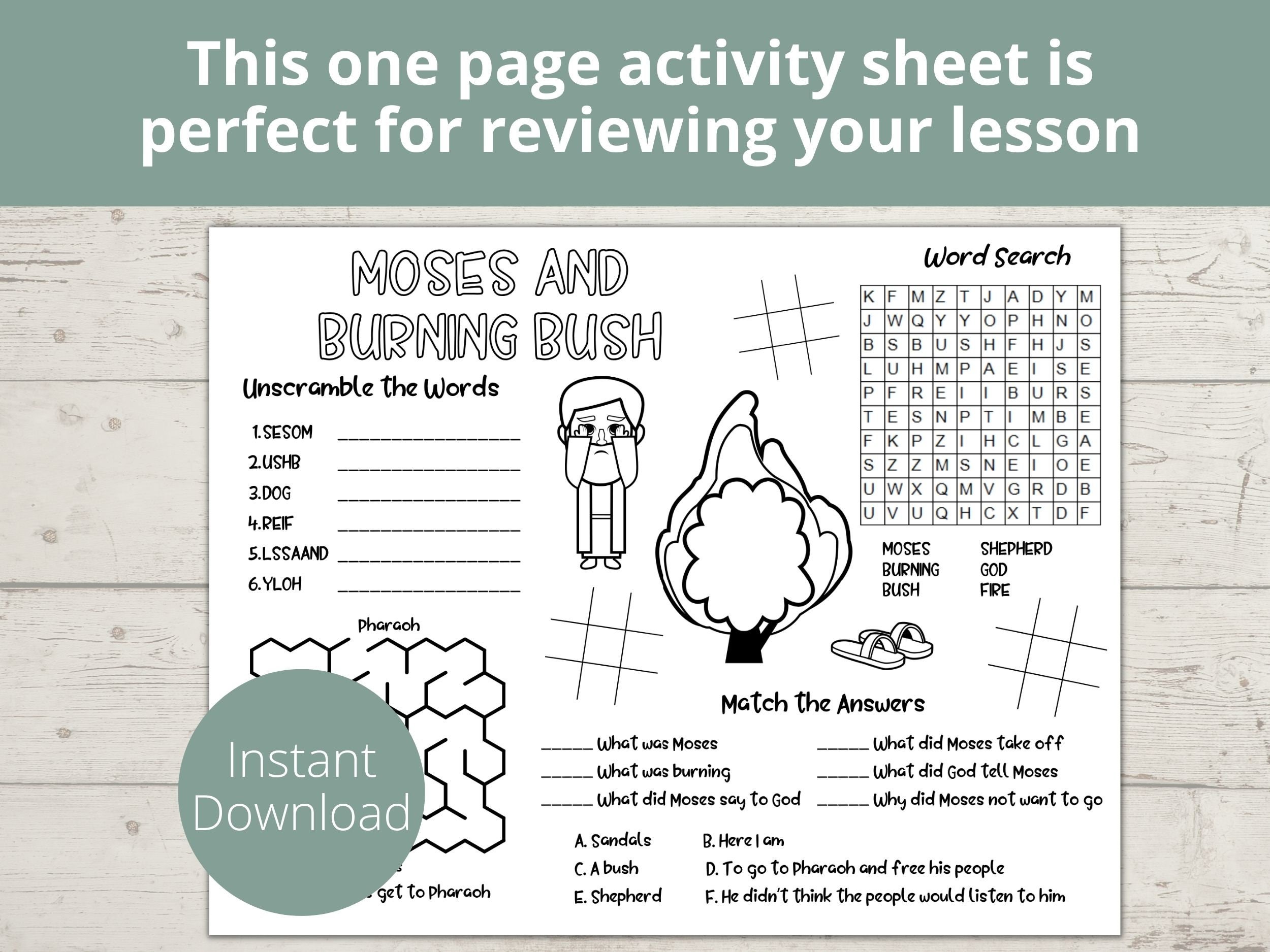 Moses and Burning Bush Coloring Page, Moses Craft, Bible Activity ...