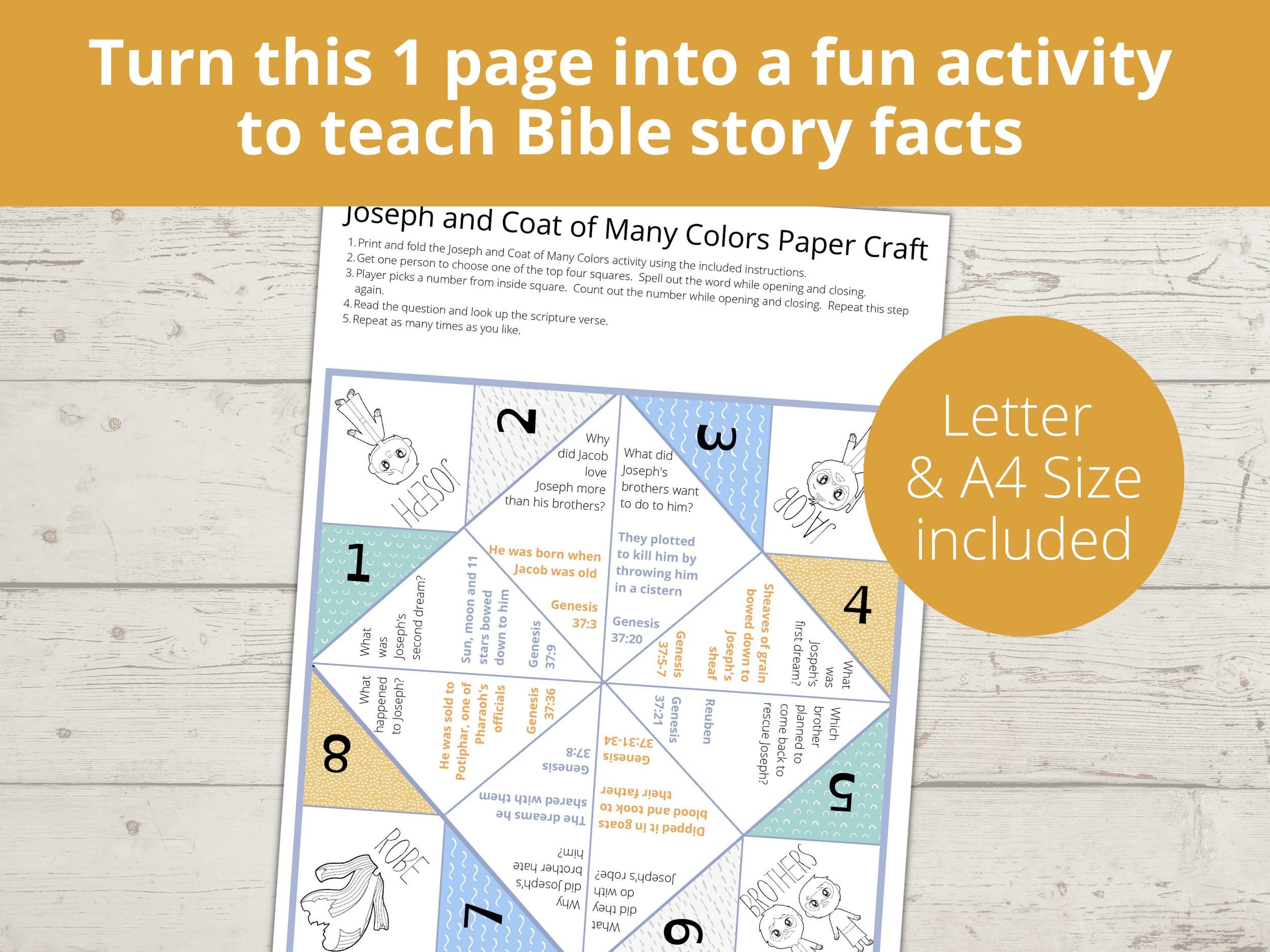 Joseph and Coat of Many Colors, Cootie Catcher, Story of Joseph, Sunday ...