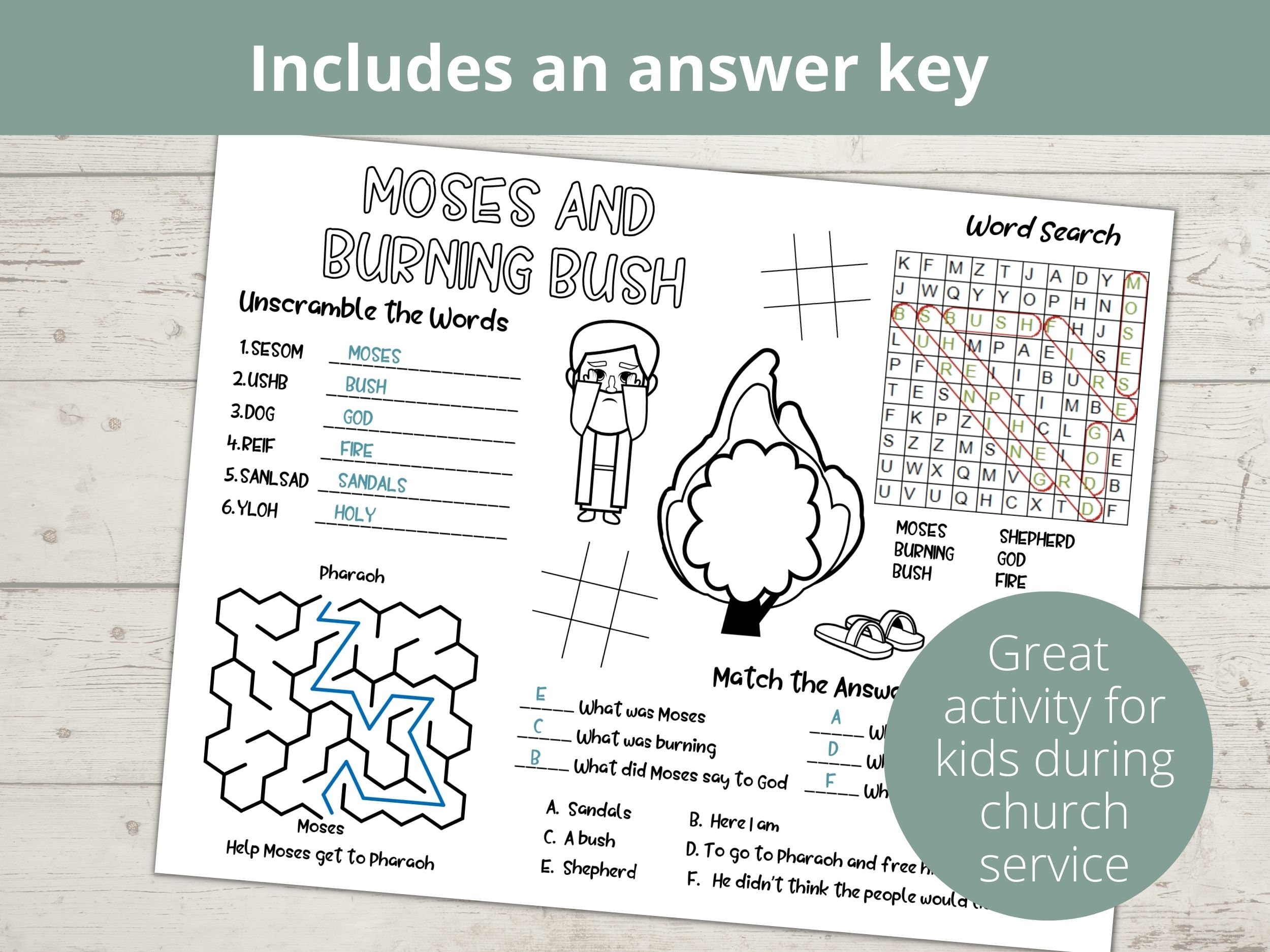 Moses and Burning Bush Coloring Page, Moses Craft, Bible Activity ...