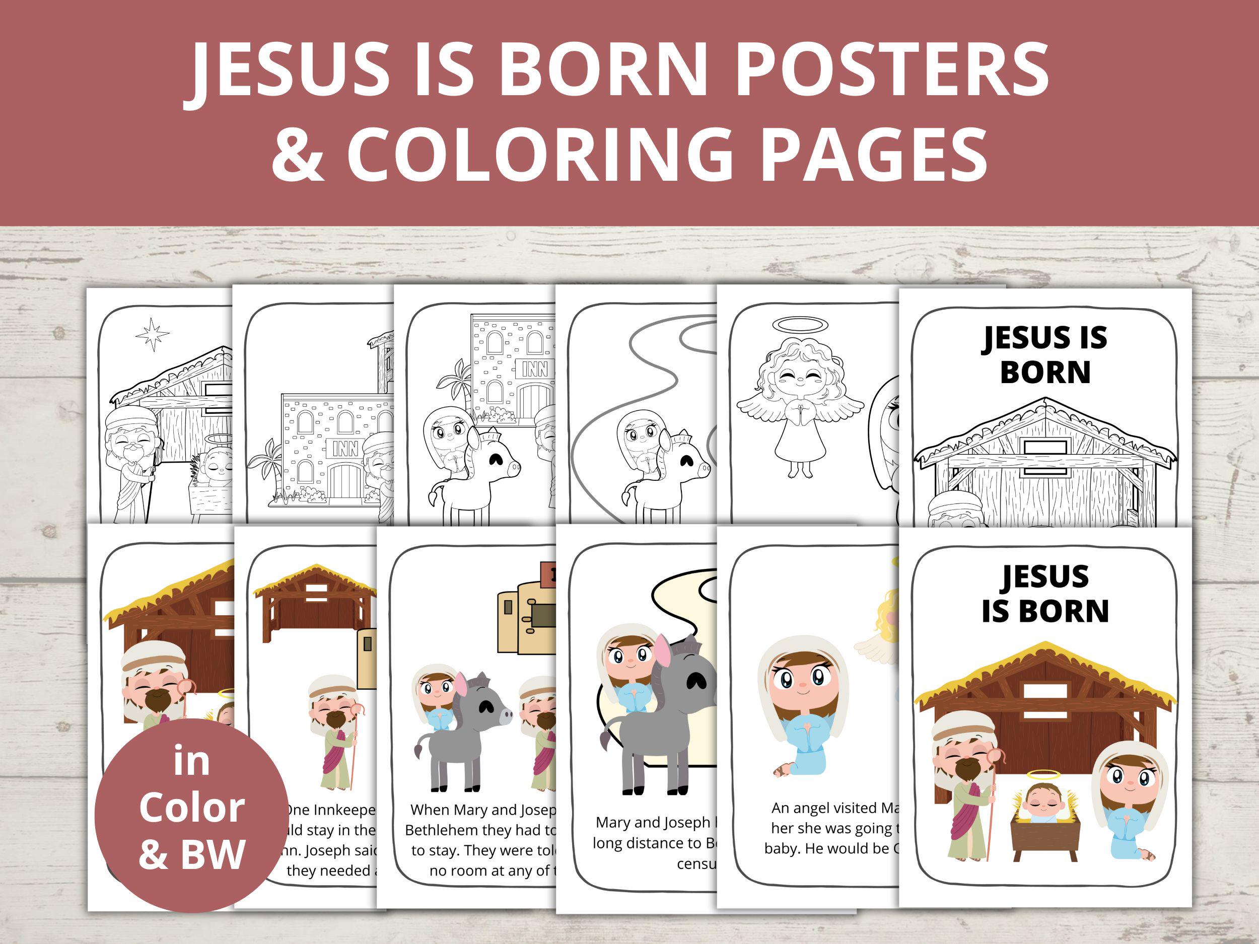 Jesus is Born, Bible Poster, Nativity Coloring Page, Bible Coloring ...