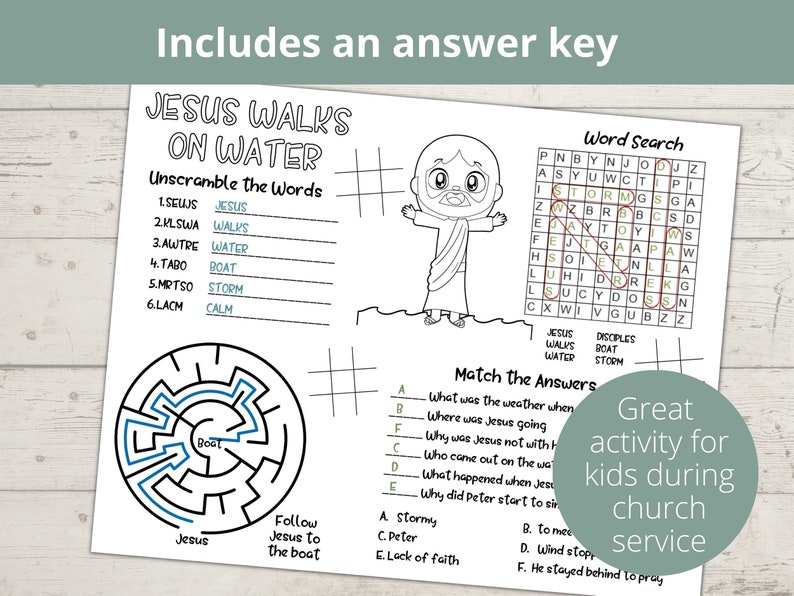 Jesus Walks on Water, Bible Activity Mat, Bible Activity for Kids ...