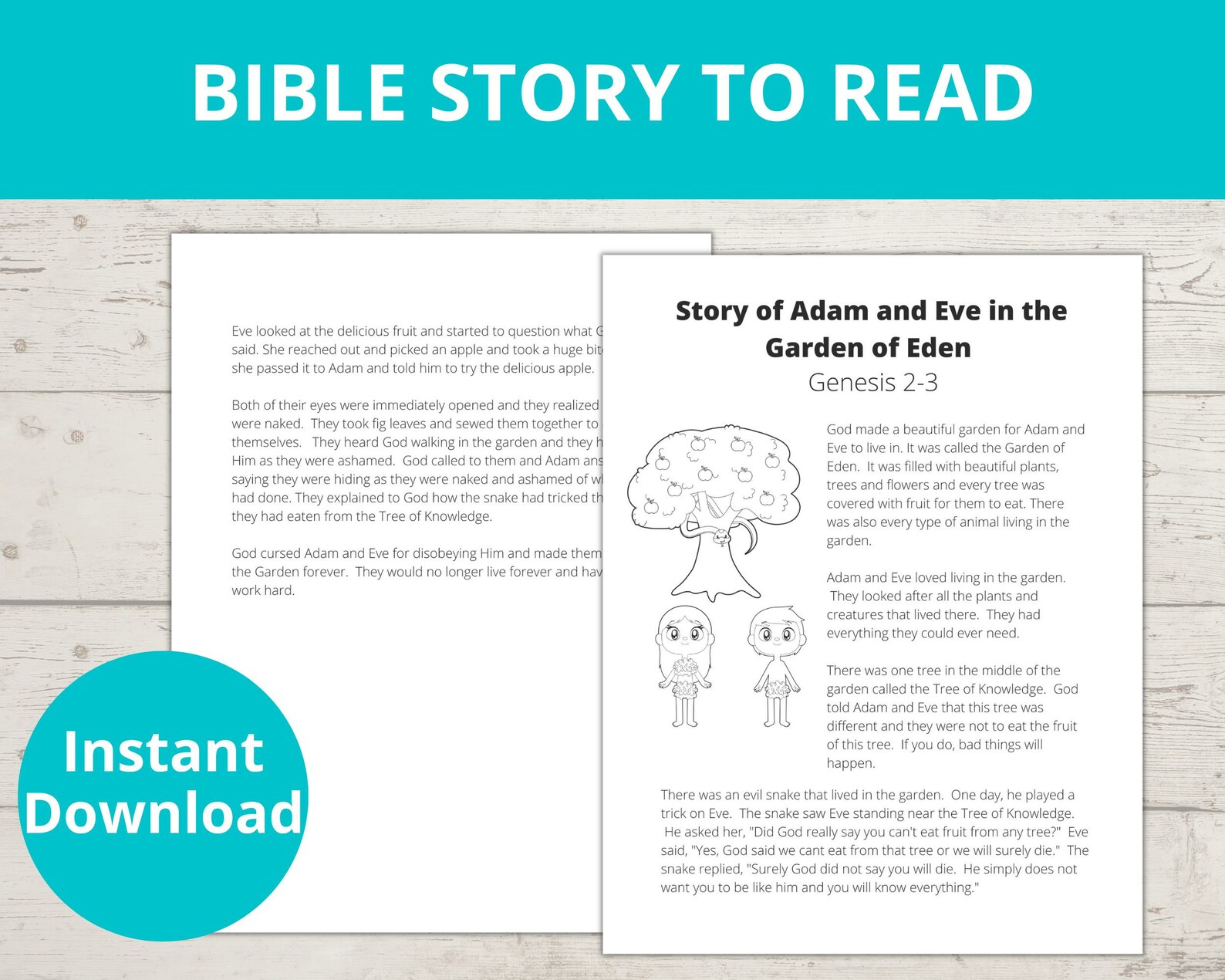 Adam and Eve Bible Story Activities, Sunday School Craft, Activity Pack ...