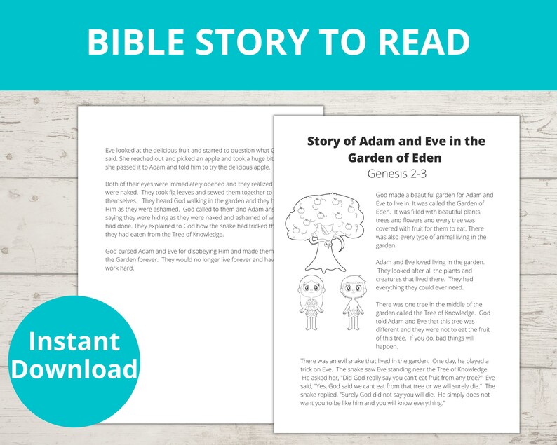 Adam and Eve Bible Story Activities, Sunday School Craft, Activity Pack ...