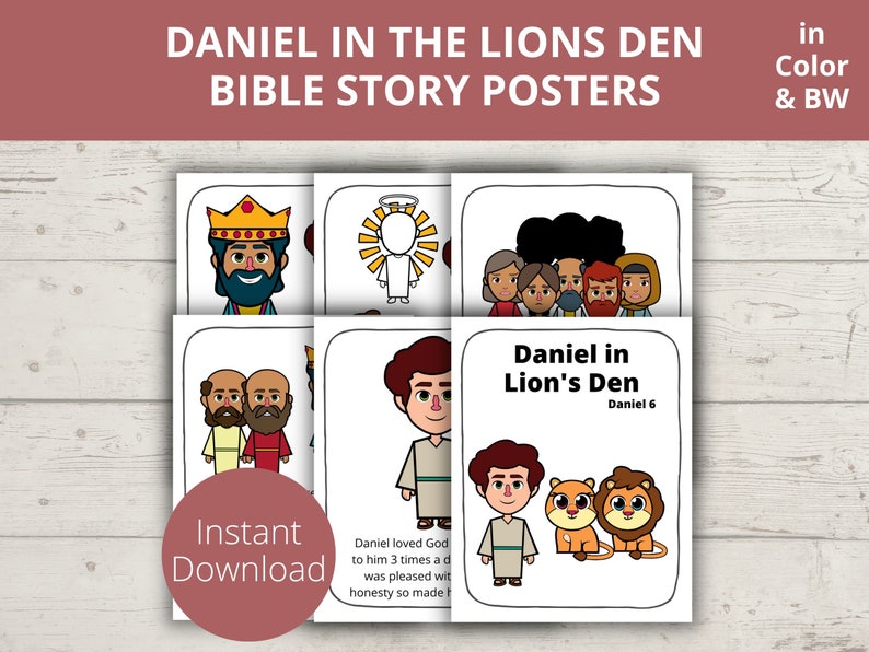 Daniel in the Lions Den, Bible Story Posters, Bible Coloring Pages for ...