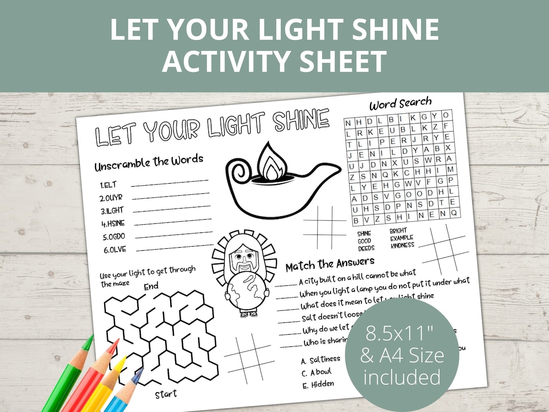 Let Your Light Shine, Bible Activity, Church Kids Activity, Sunday ...