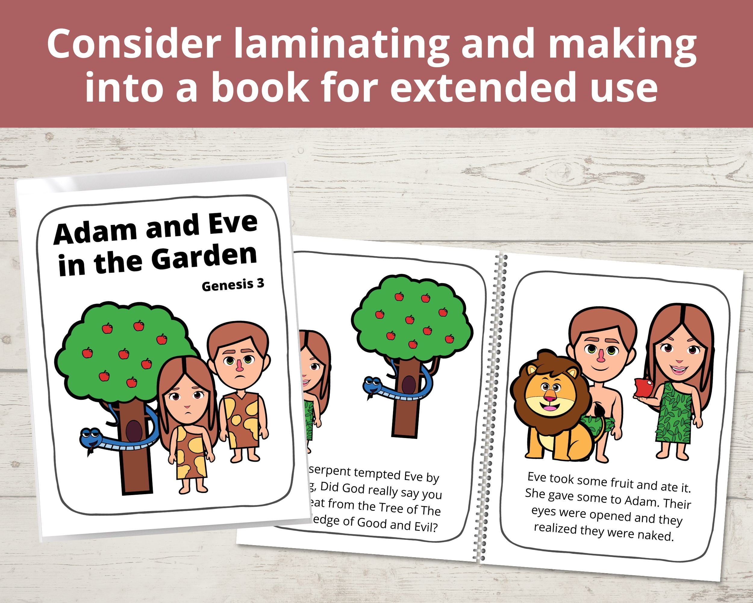 Adam and Eve Posters, Bible Coloring Pages for Kids, Bible Story Poster ...