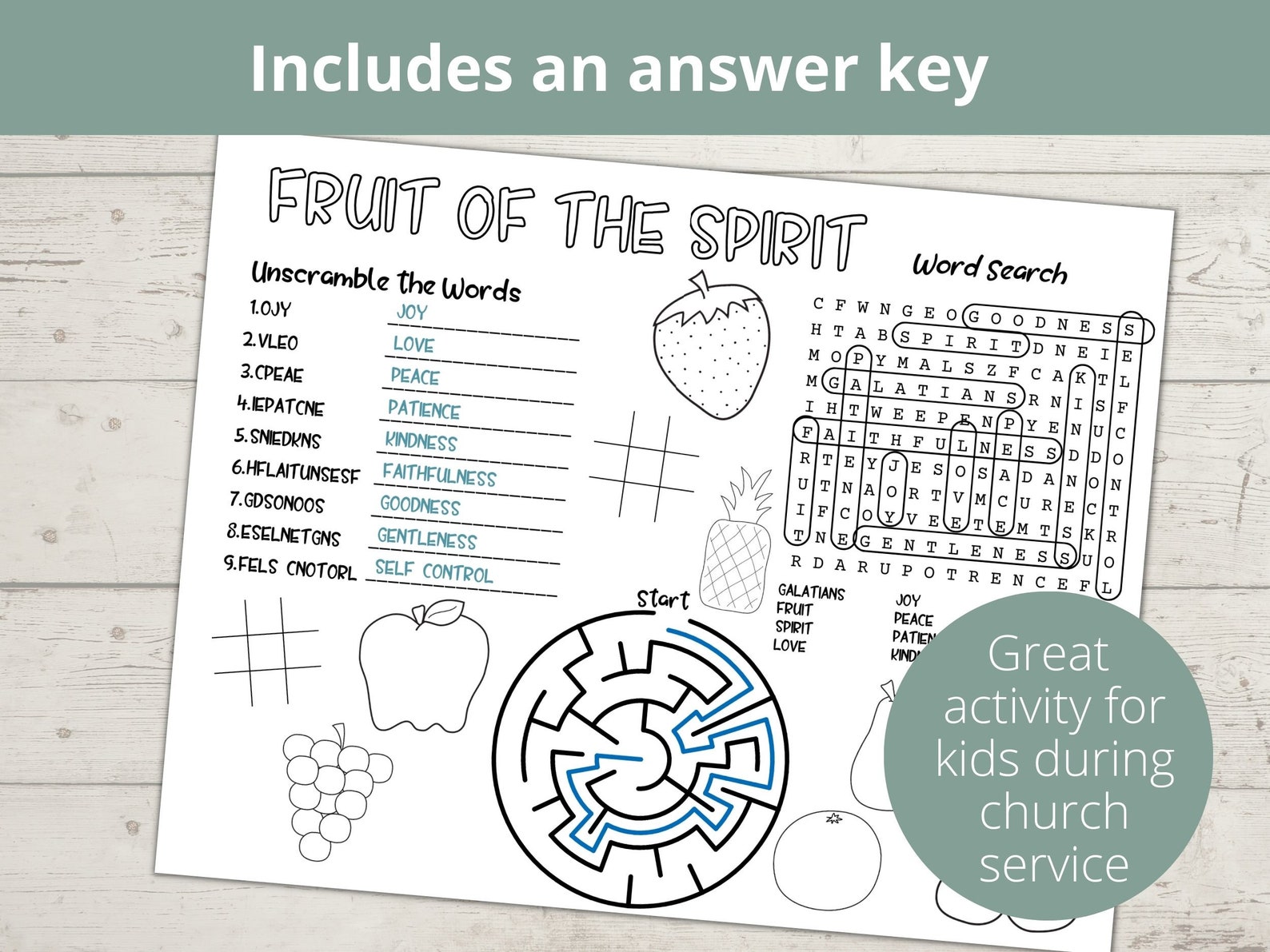 Fruit of the Spirit Activity Page, Coloring Page, Bible Activity ...