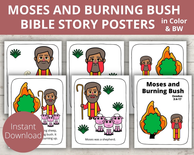 Moses Burning Bush Bible Story Poster Here I Am Send Me - Etsy