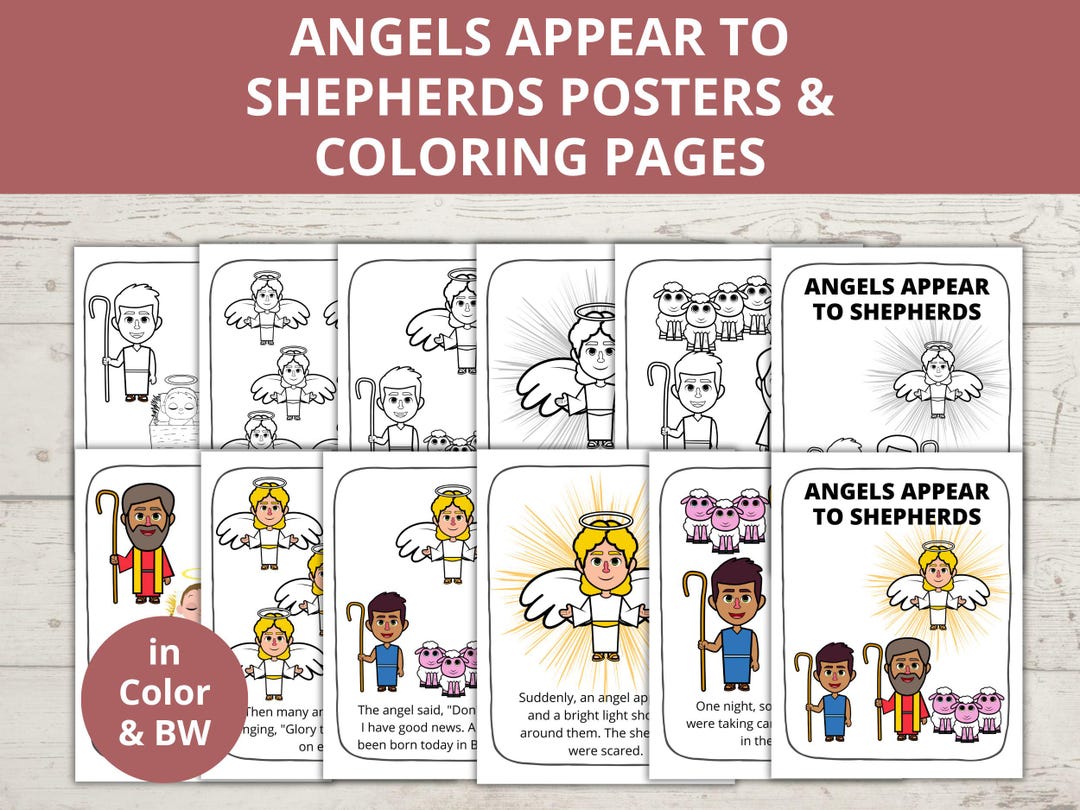 Angels Appear to Shepherds Posters, Bible Poster, Nativity Coloring ...