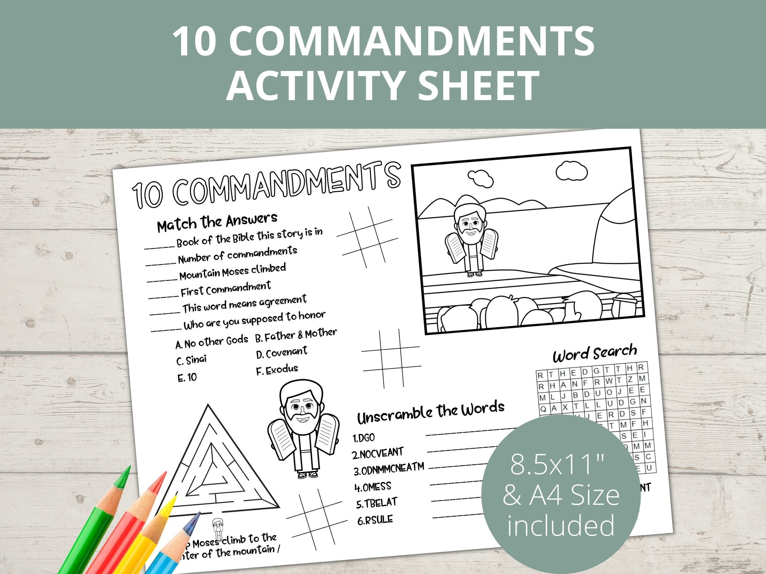10 Commandments Craft, Moses Coloring, Bible Activity, Church Kids ...
