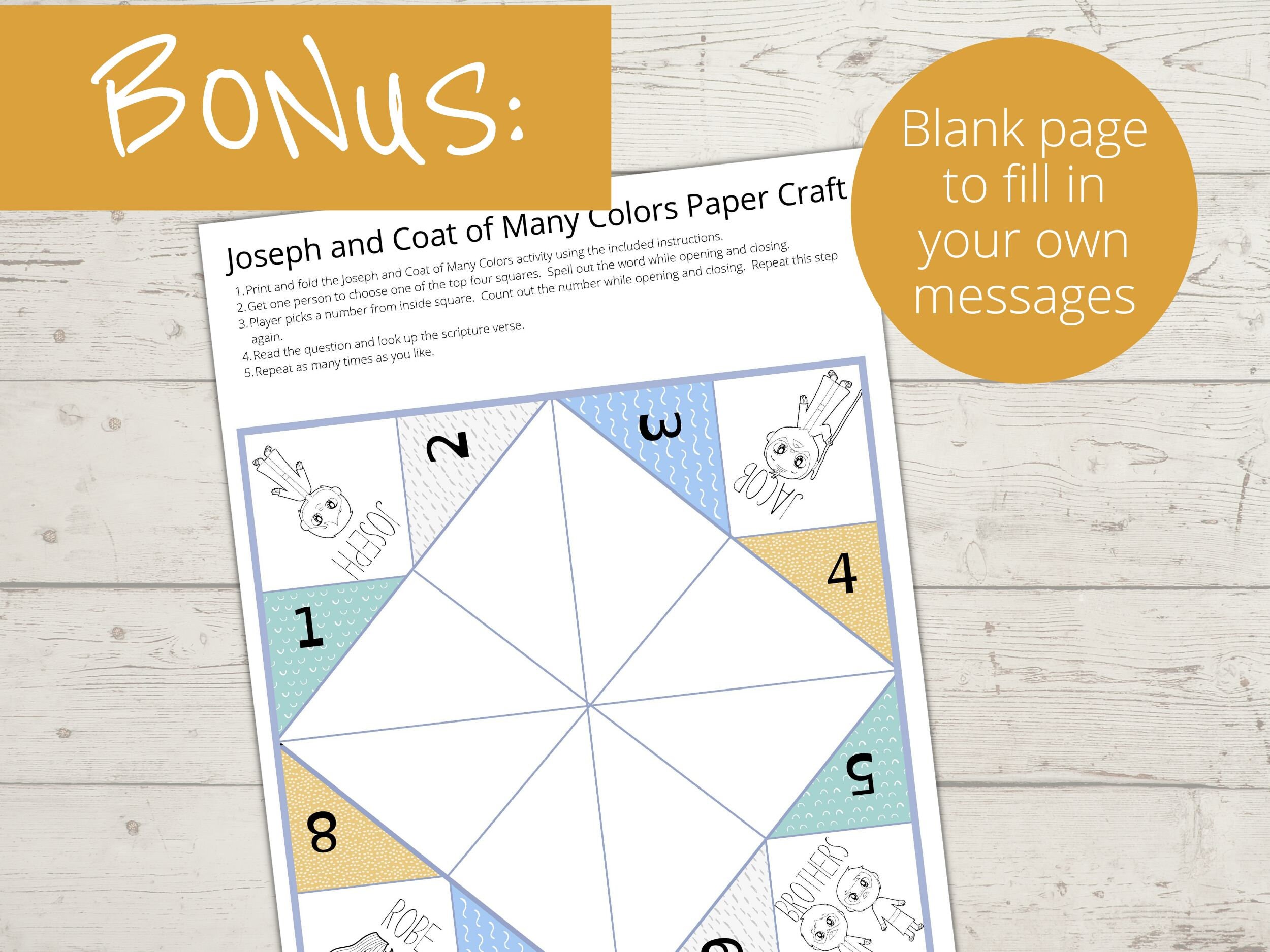 Joseph and Coat of Many Colors, Cootie Catcher, Story of Joseph, Sunday ...