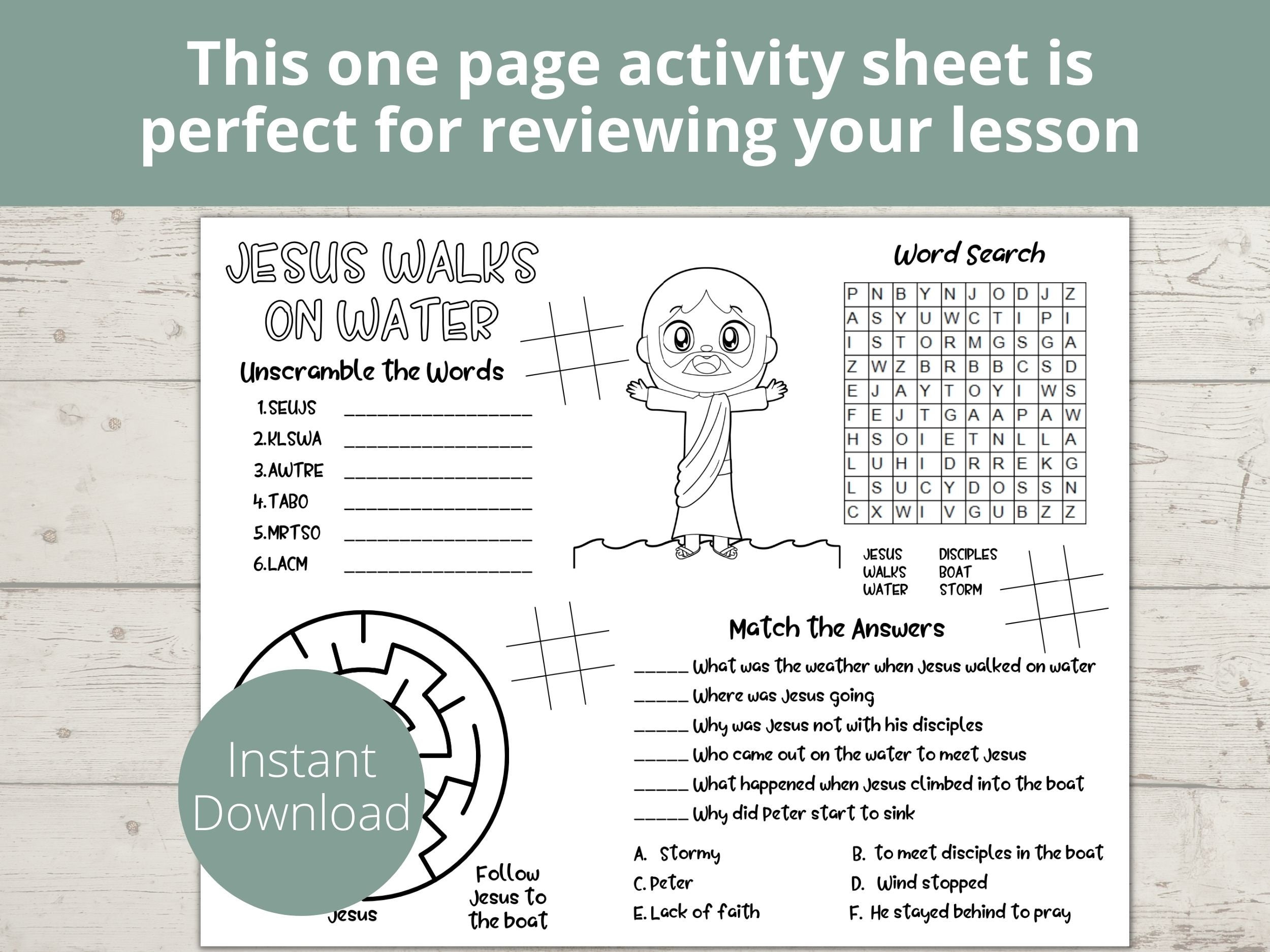 Jesus Walks on Water, Bible Activity Mat, Bible Activity for Kids ...