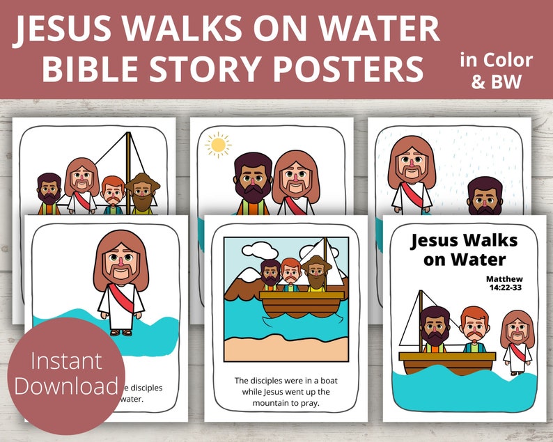 Jesus Walks on Water Bible Story Poster Jesus Miracles - Etsy