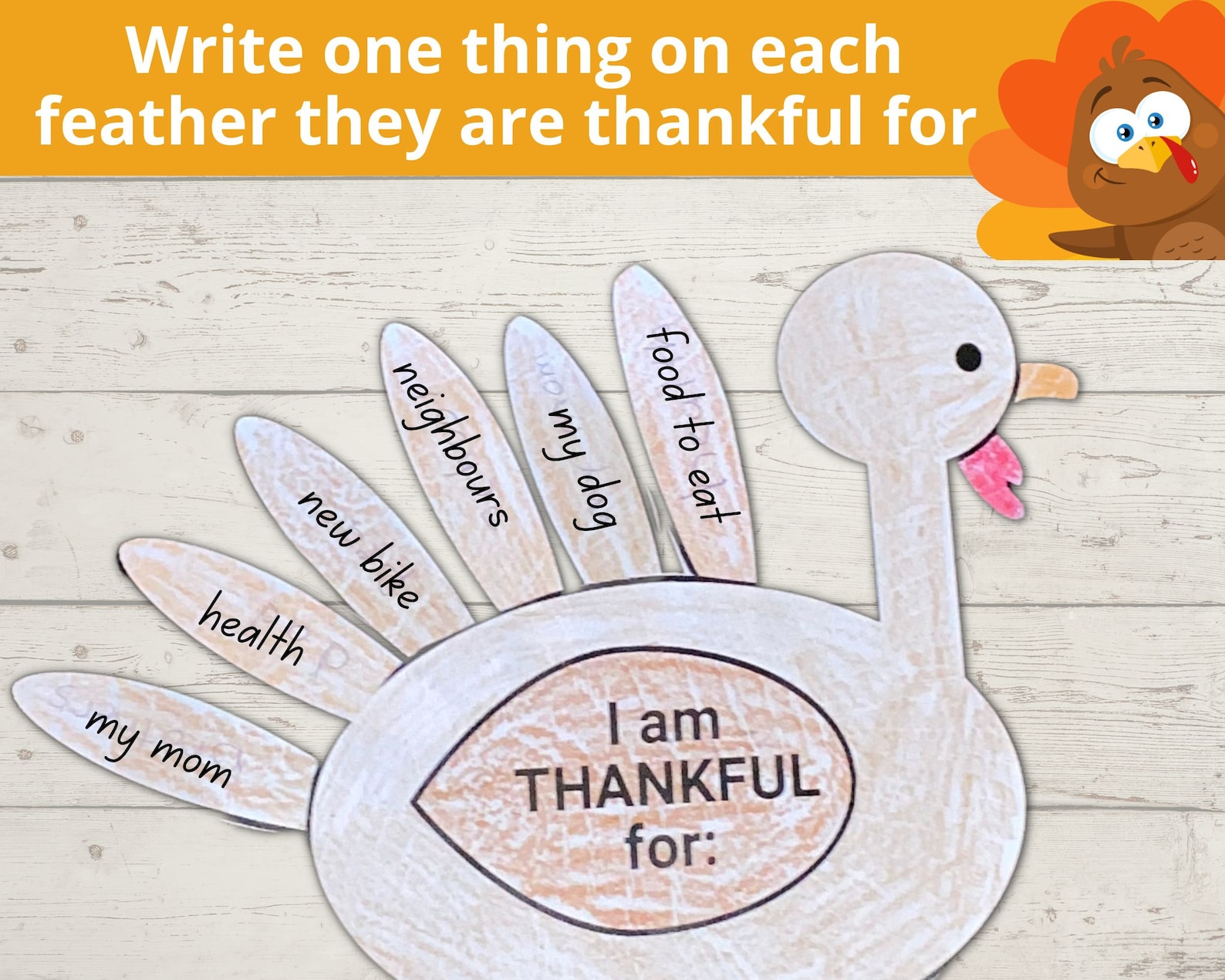 Gratitude Turkey Craft, I Am Thankful for Activity, Kindergarten Craft ...