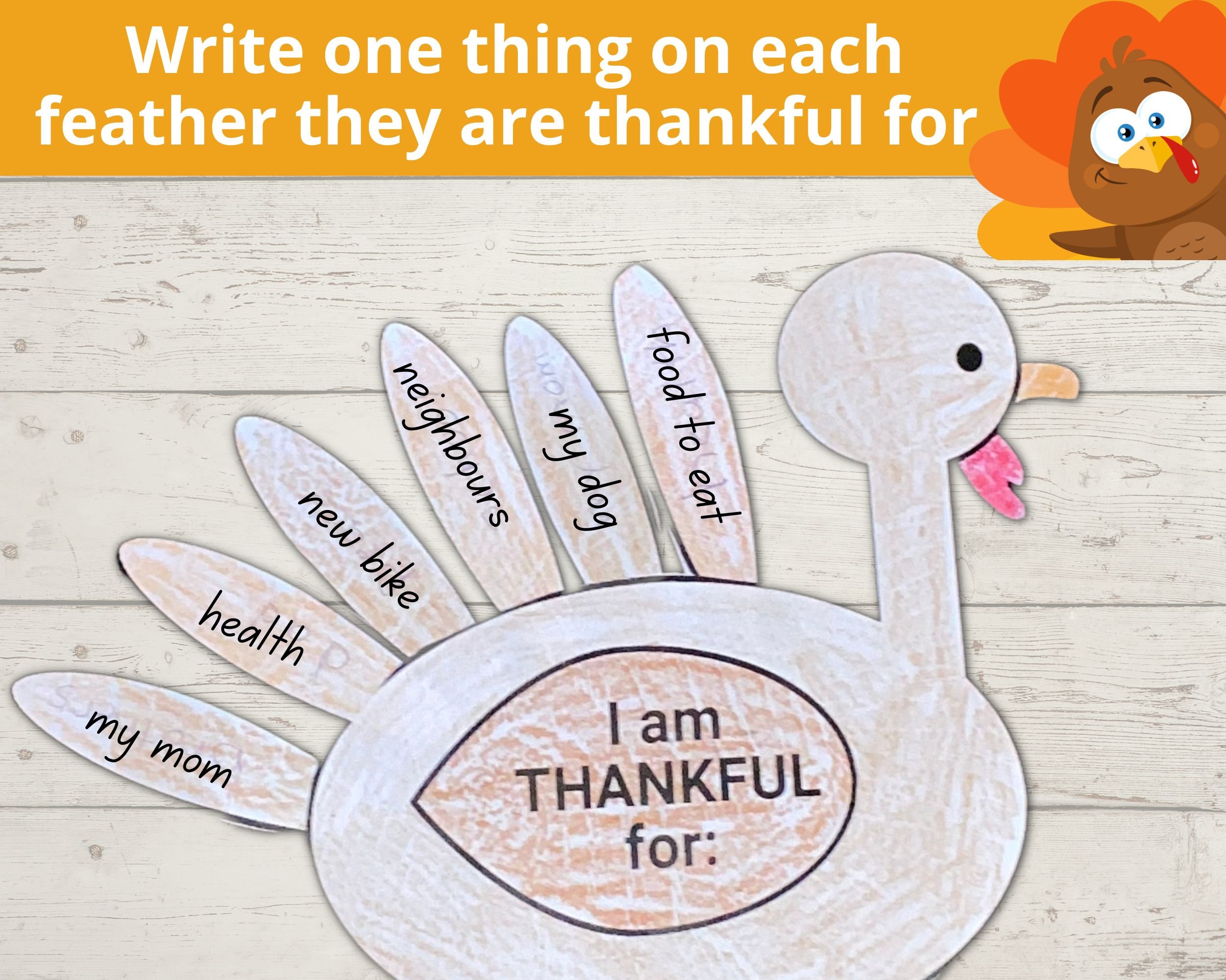 Gratitude Turkey Craft, I Am Thankful for Activity, Kindergarten Craft ...