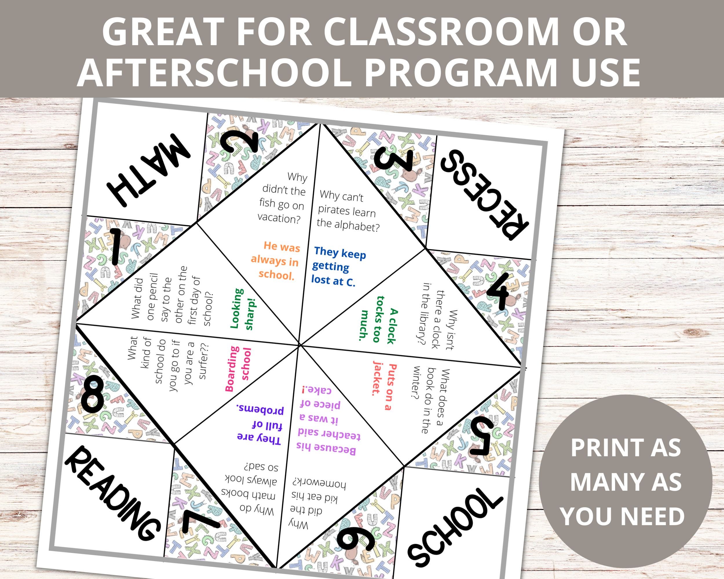 Back to School Activities, Jokes for Kids, Fortune Teller, Cootie ...