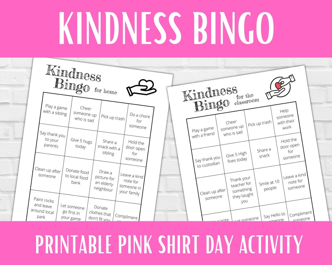 Pink Shirt Day Activities Kindness Bingo Pink Shirt Bingo | Etsy