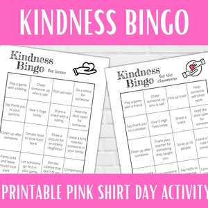 Pink Shirt Day Activities Kindness Bingo Pink Shirt Bingo | Etsy