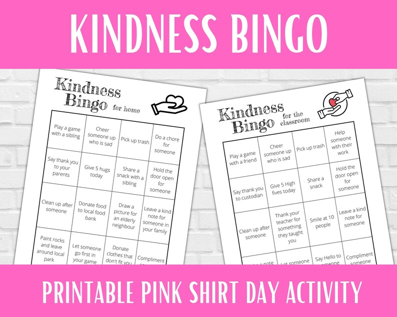 Pink Shirt Day Activities Kindness Bingo Pink Shirt Bingo | Etsy
