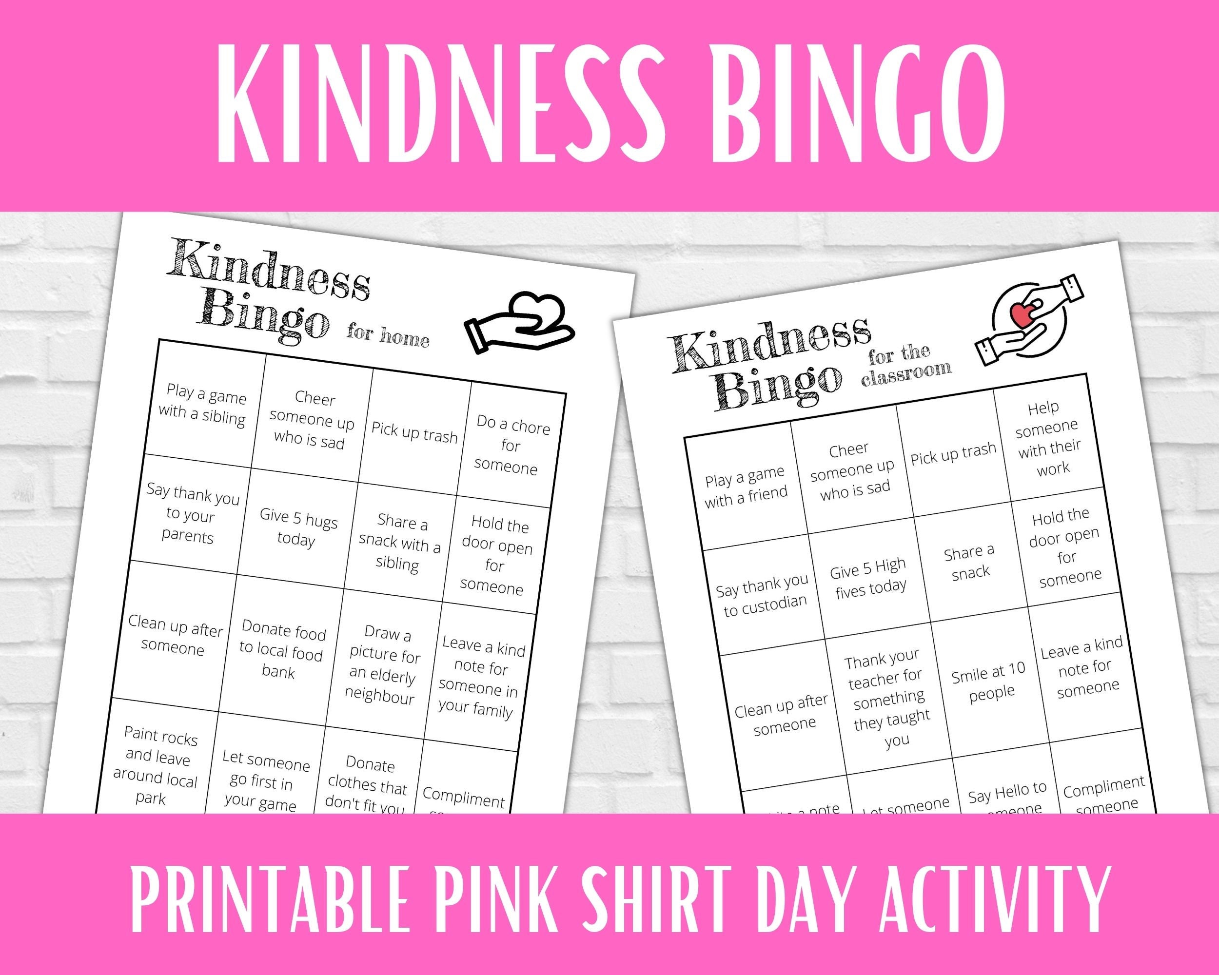 Pink Shirt Day Activities Kindness Bingo Pink Shirt Bingo | Etsy