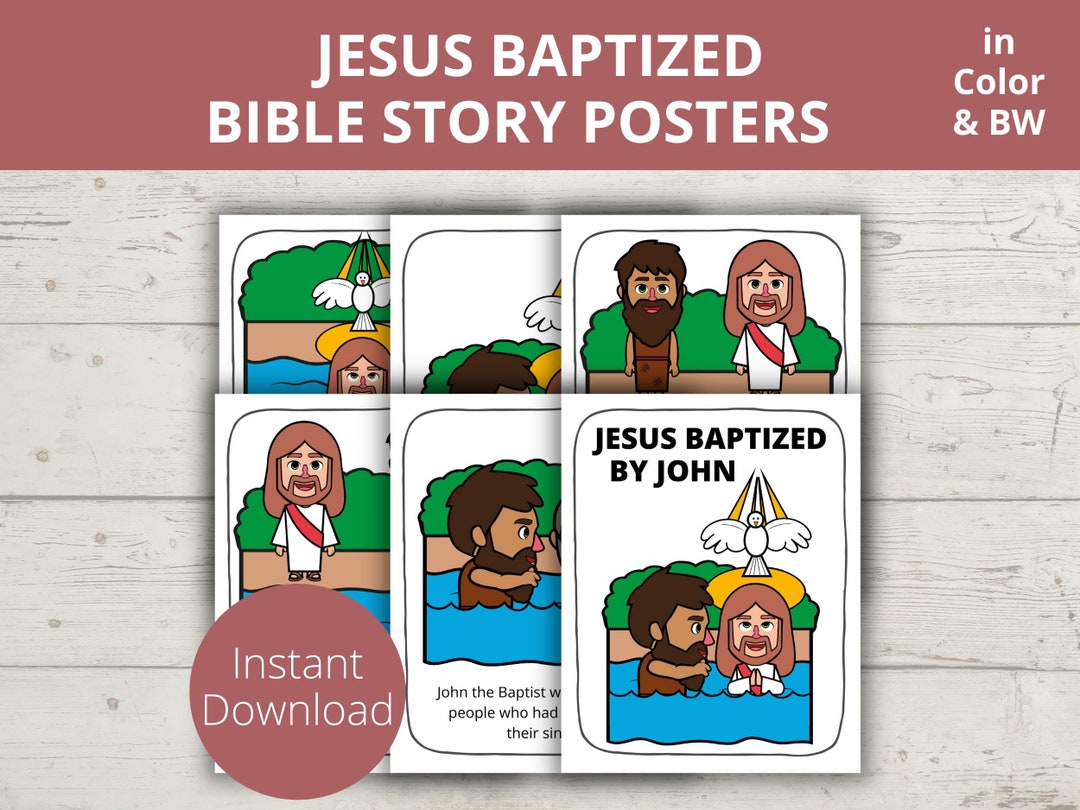 Jesus Baptism, John Baptist Jesus, Bible Story Poster, Jesus Baptized ...