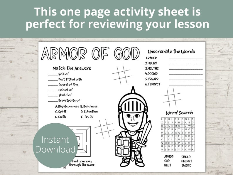 Armor of God Coloring Page, Bible Activity, Sunday School Activities ...