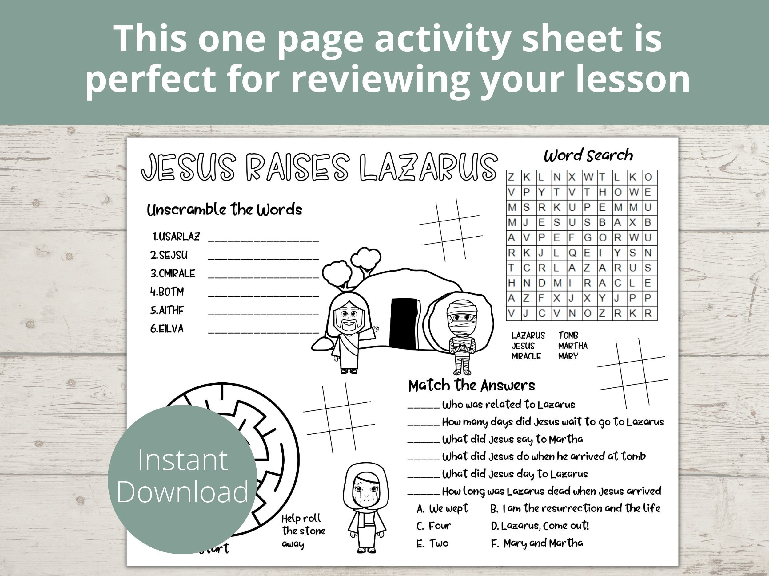 Jesus Raised Lazarus, Bible Activity, Church Kids Activity, Sunday ...