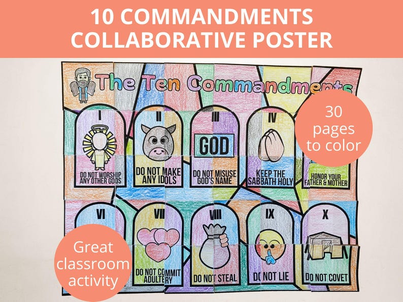 10 Commandments Craft, Bible Coloring for Kids, Collaboration Poster ...