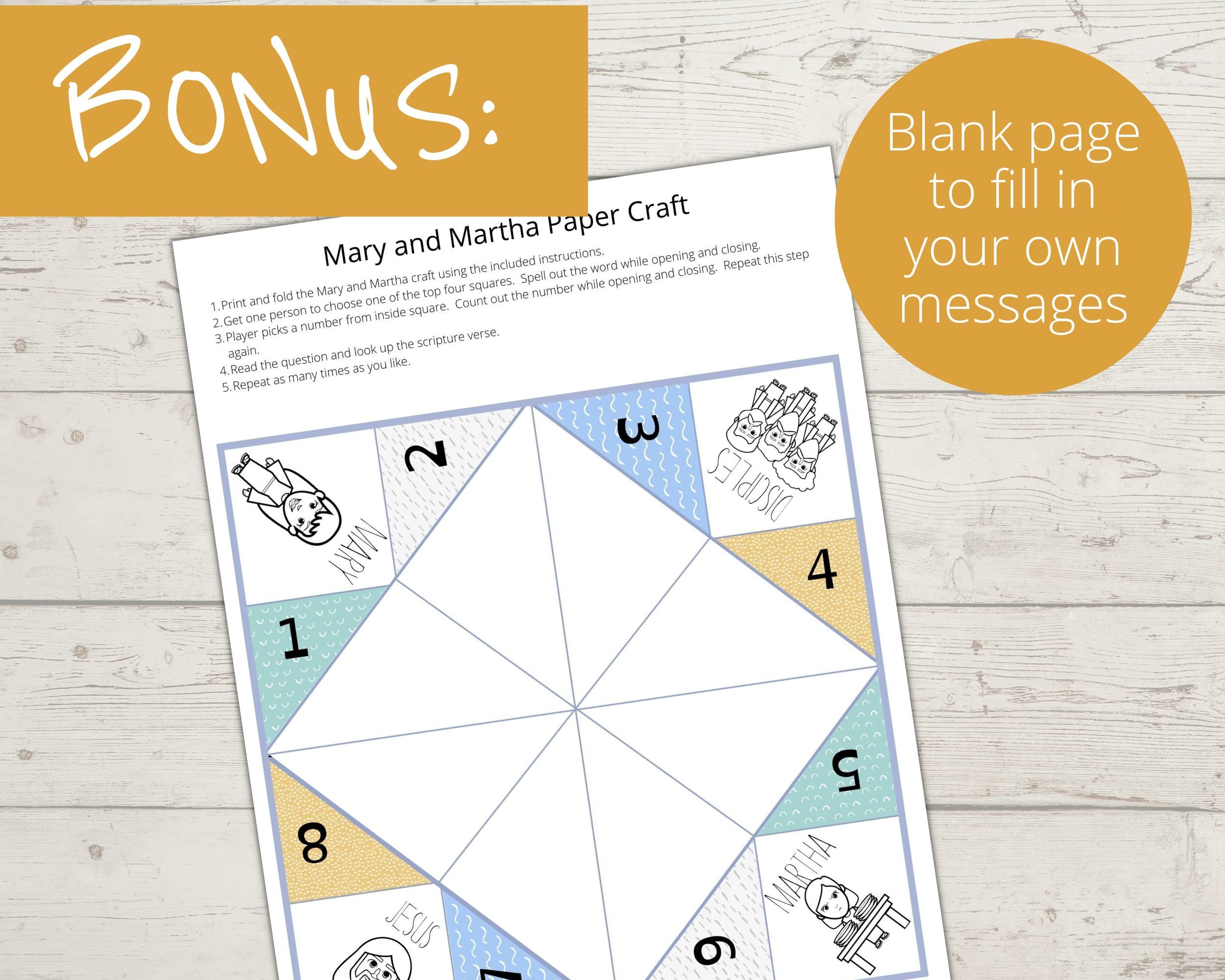 Mary and Martha, Fortune Teller, Cootie Catcher, Martha and Mary, Bible ...