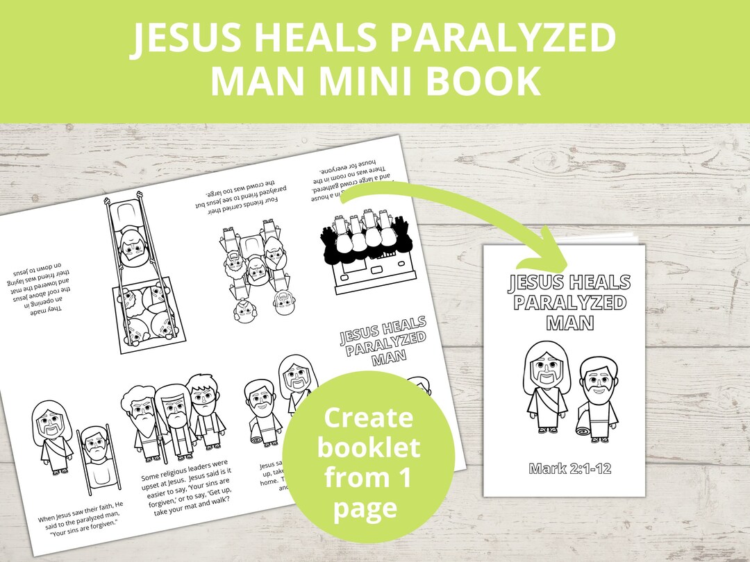 Jesus Heals a Paralyzed Man, Bible Story Activity, Mini Book, Sunday ...