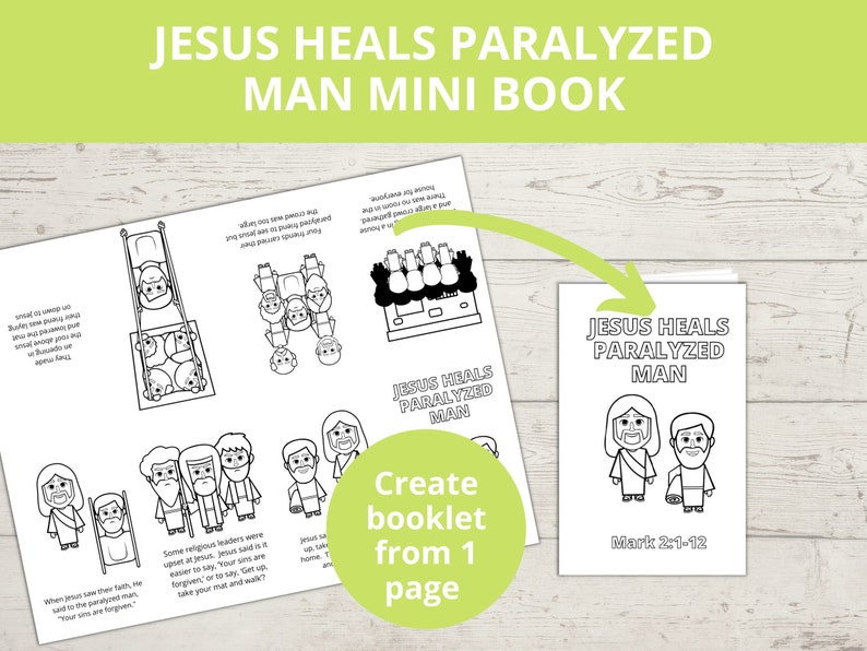 Jesus Heals a Paralyzed Man, Bible Story Activity, Mini Book, Sunday ...