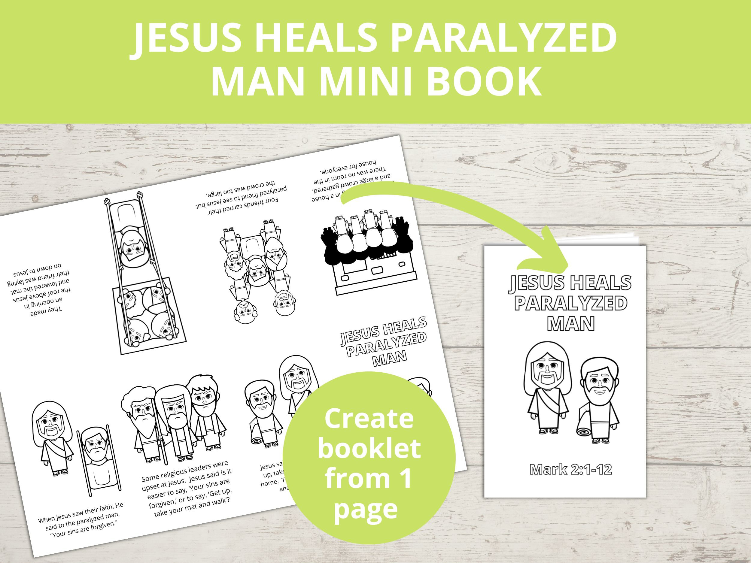 Jesus Heals a Paralyzed Man, Bible Story Activity, Mini Book, Sunday ...