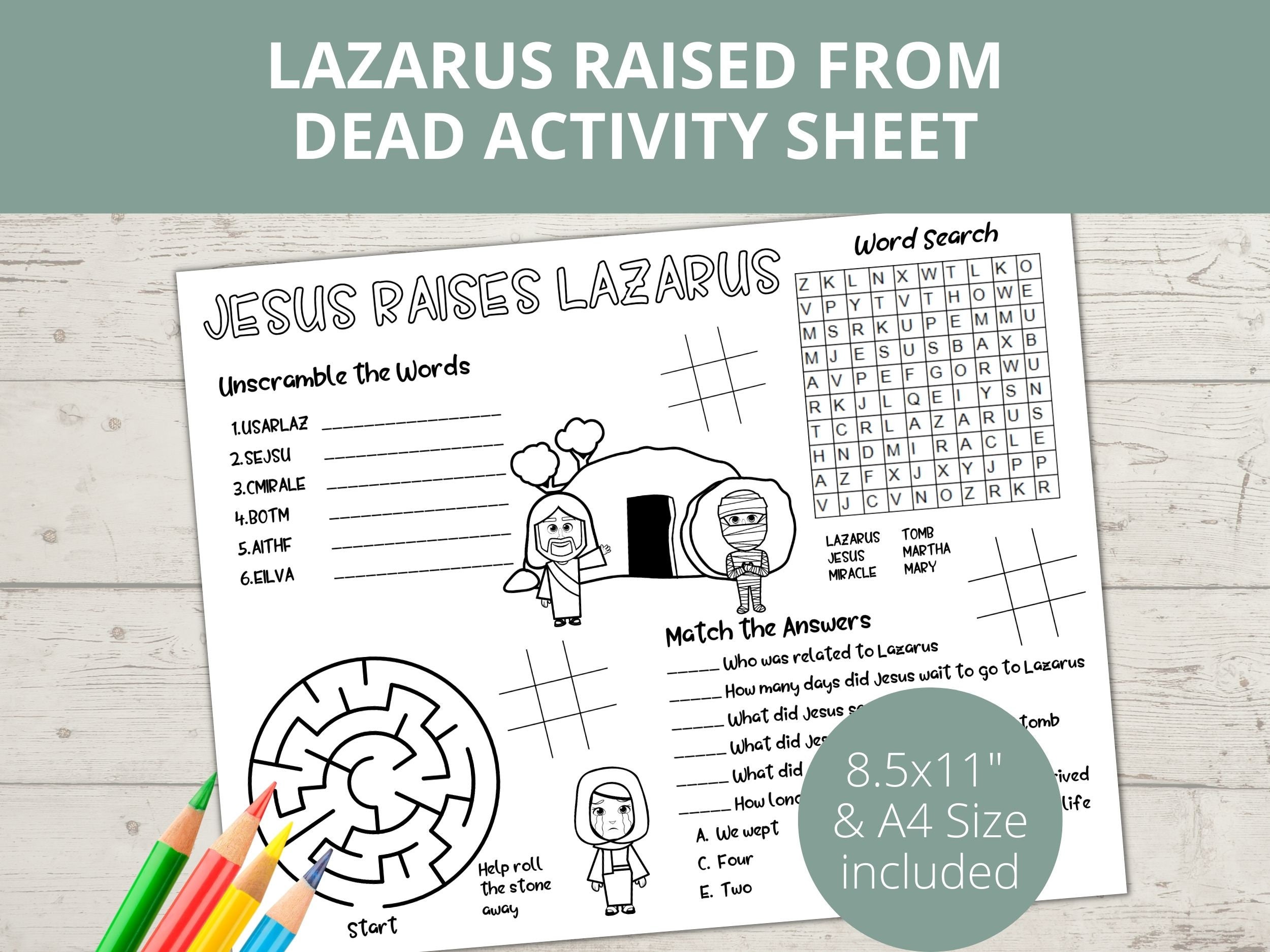 Jesus Raised Lazarus, Bible Activity, Church Kids Activity, Sunday ...