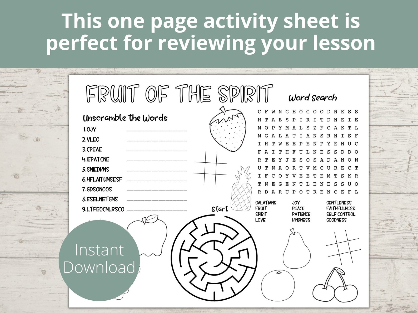 Fruit of the Spirit Activity Page, Coloring Page, Bible Activity ...