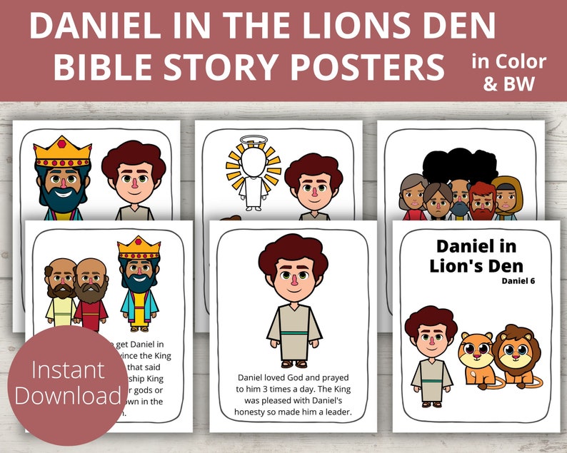 Daniel in the Lions Den Bible Story Poster Bible Coloring - Etsy Ireland
