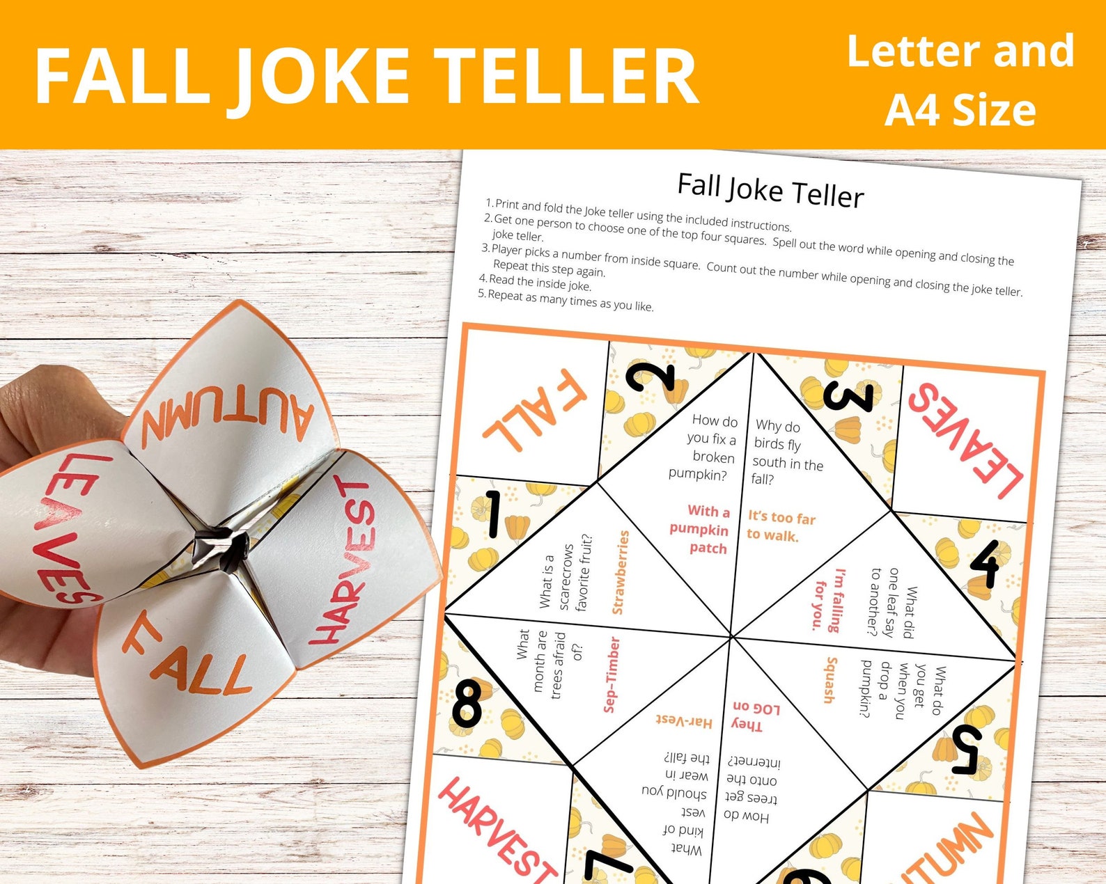 Fall Joke Teller Fall Fortune Teller Cootie Catcher School - Etsy