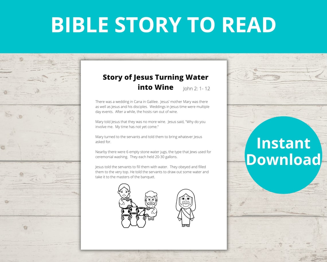 Jesus Turns Water Into Wine Bible Story Activities Sunday - Etsy
