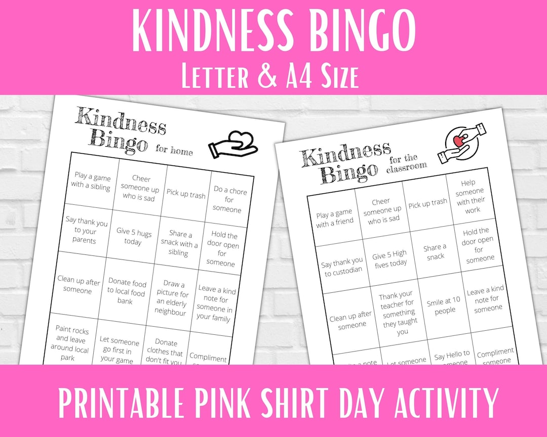 Pink Shirt Day Activities Kindness Bingo Pink Shirt Bingo - Etsy